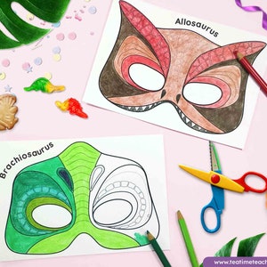 DINOSAURS Masks for Kids Bundle - 20 Printable Masks: Precolored + for ...