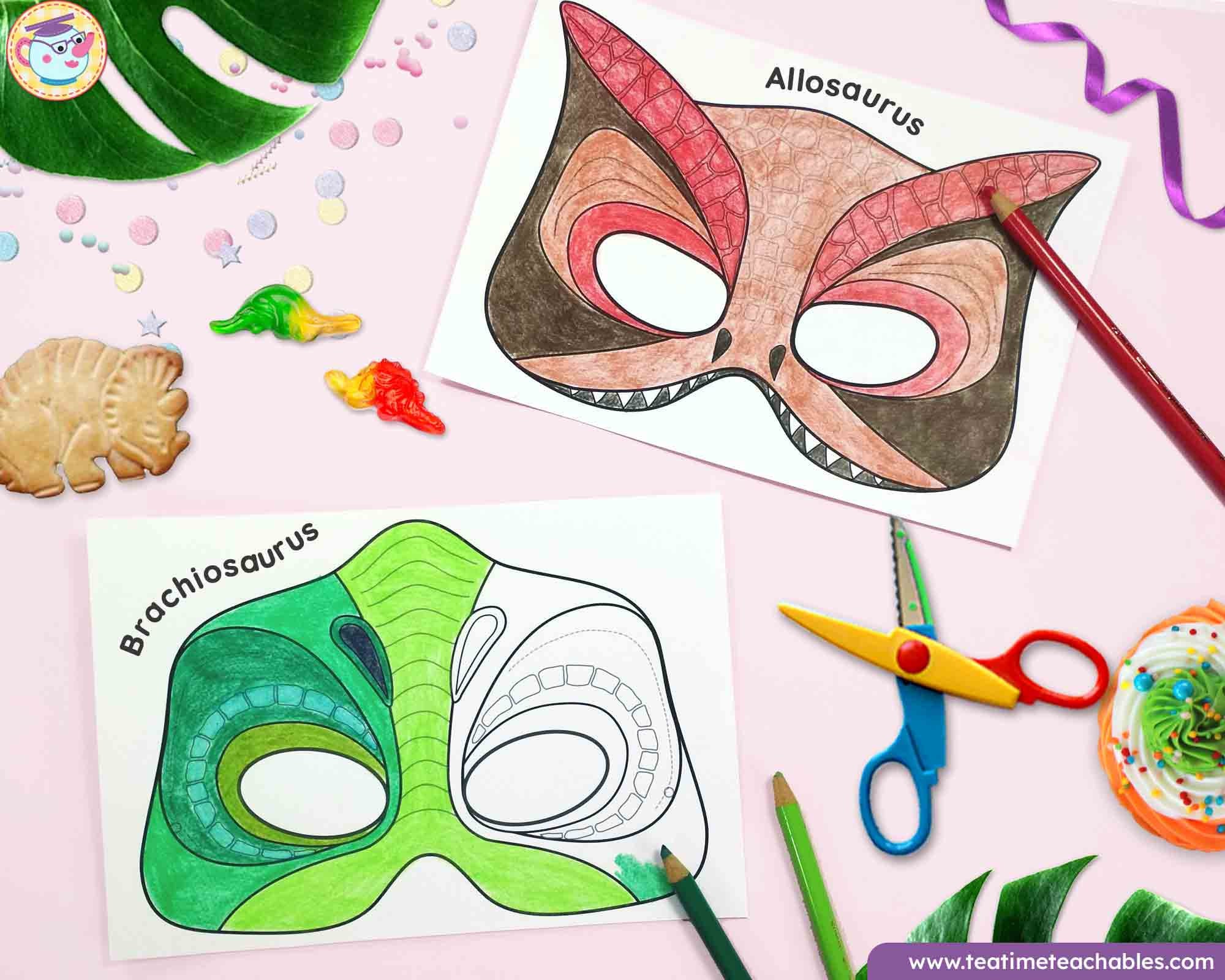 DINOSAURS Masks for Kids Bundle 20 Printable Masks: Precolored for ...