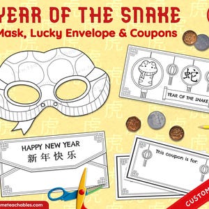 Year of the Snake Craft Pack - Lunar New Year Black Line Printables for ...