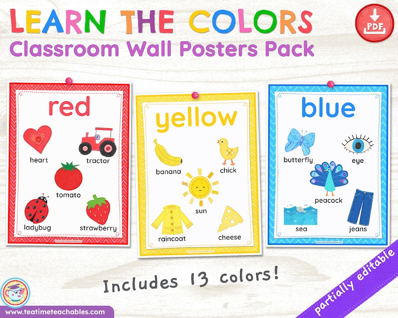 Learn the Colors | Pack of Classroom Wall Posters | PDF | Educational ...