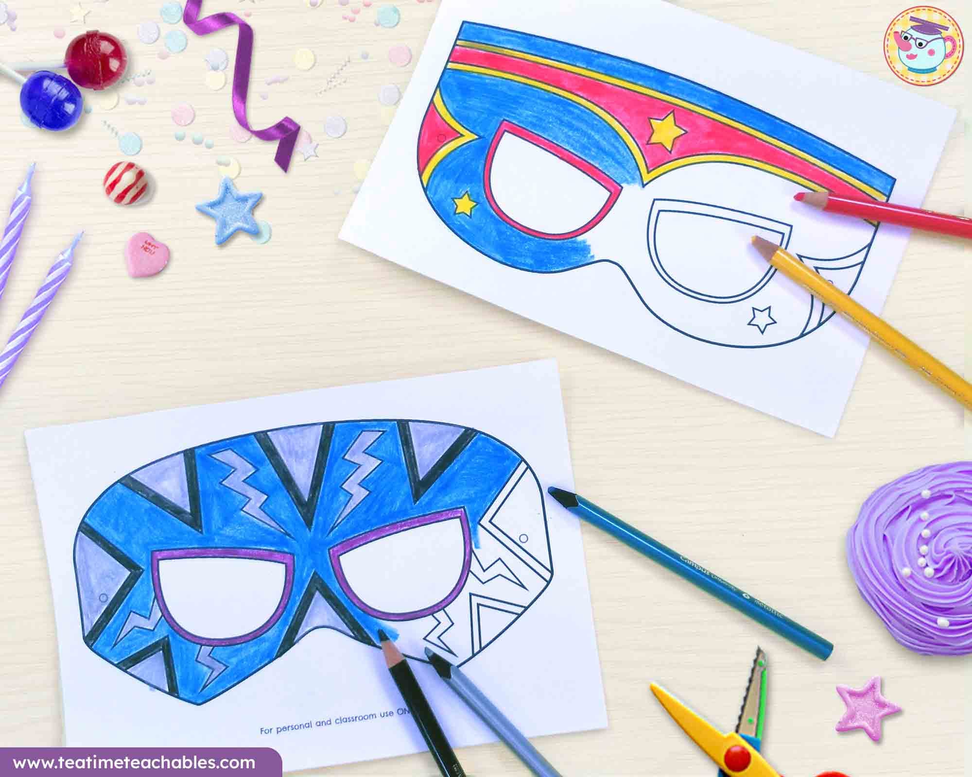 Superhero Masks for Kids: 10 Printable Masks & Wristbands to Color (PDF ...