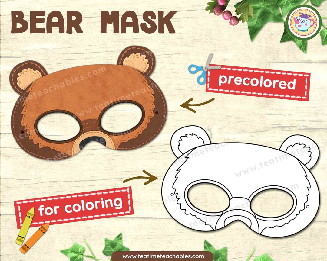 BEAR Mask: Precolored and for Coloring - Printable Mask for Kids - PDF ...