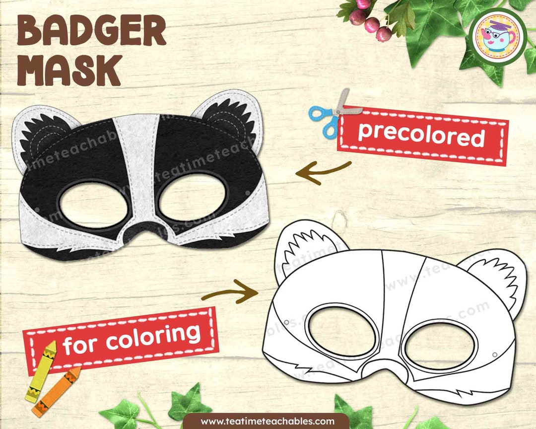 BADGER Mask: Precolored and for Coloring - Printable Mask for Kids ...