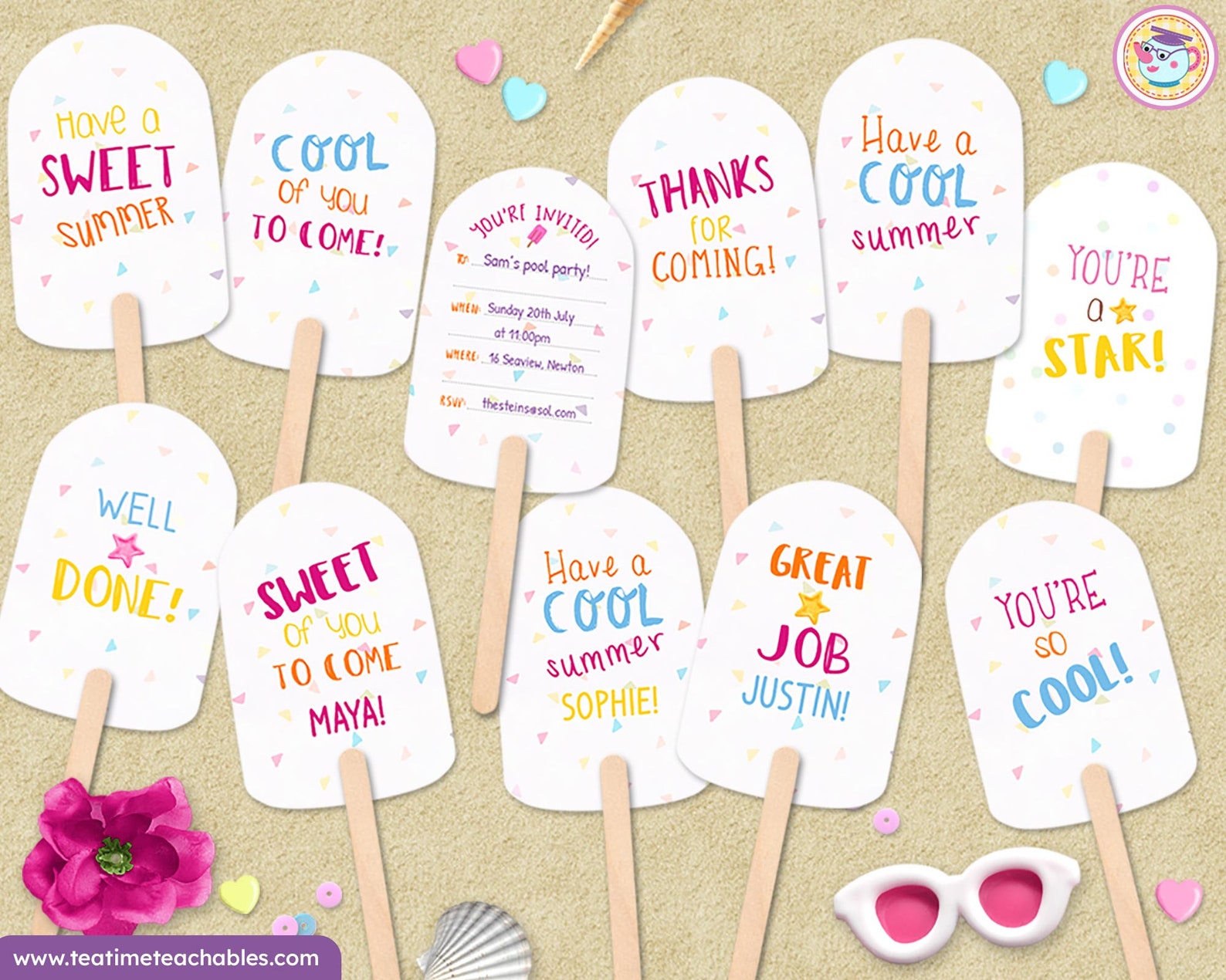 Popsicle Ice Pops - CUTE FRUIT - Editable Kid's Party Favors, Party ...