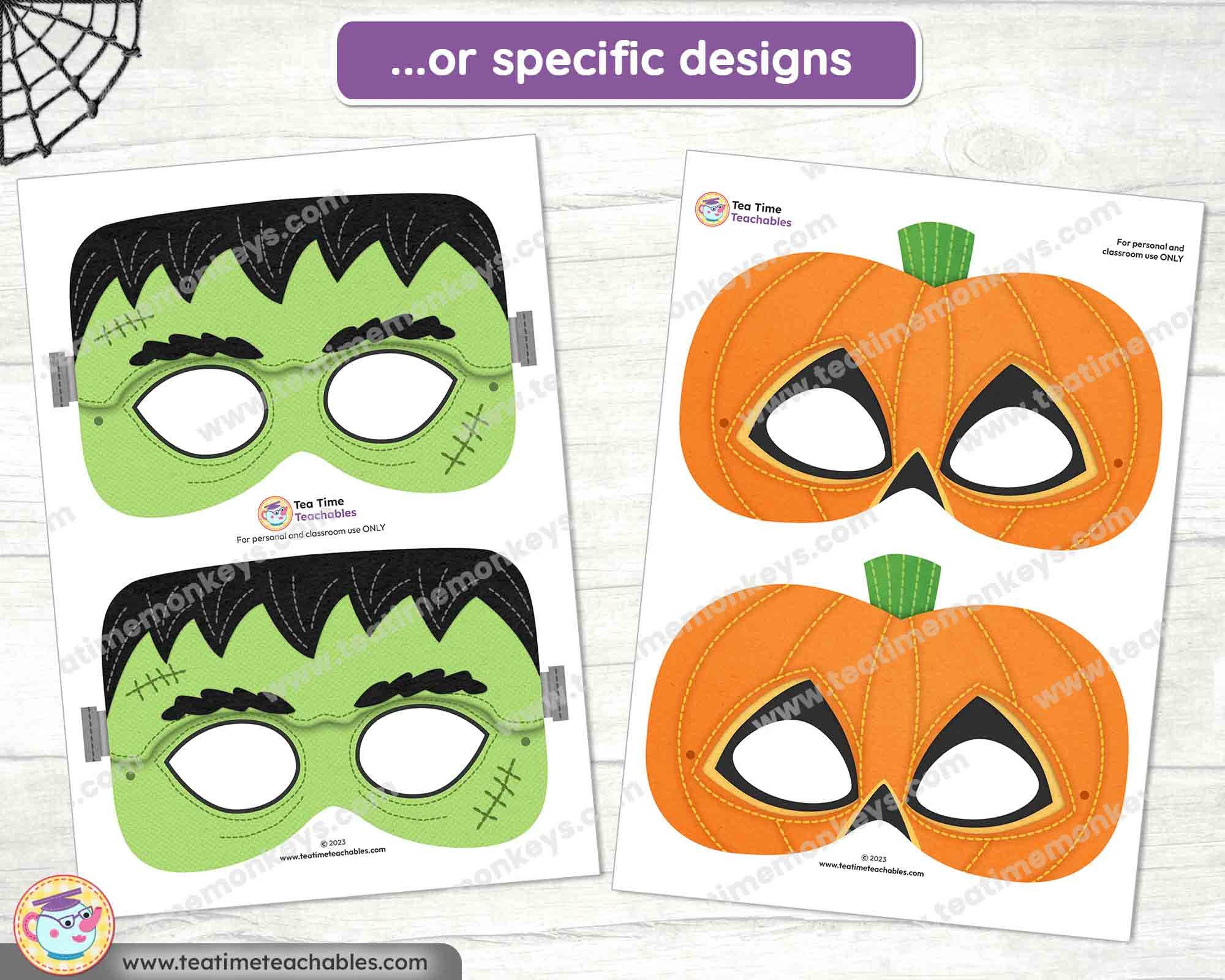 Halloween Masks for Kids: Ten Printable Precolored Masks - PDF ...