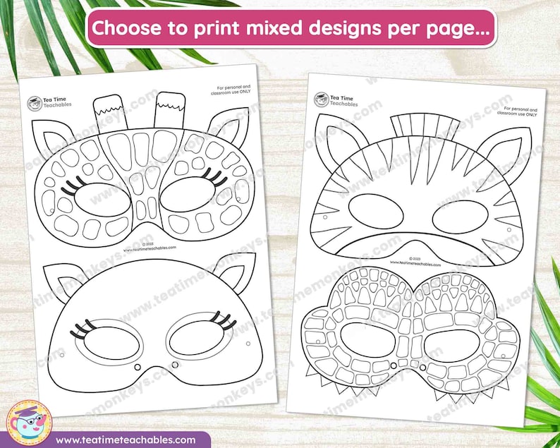 Jungle Animals Masks: Ten Printable Masks to Color (PDF) - Etsy