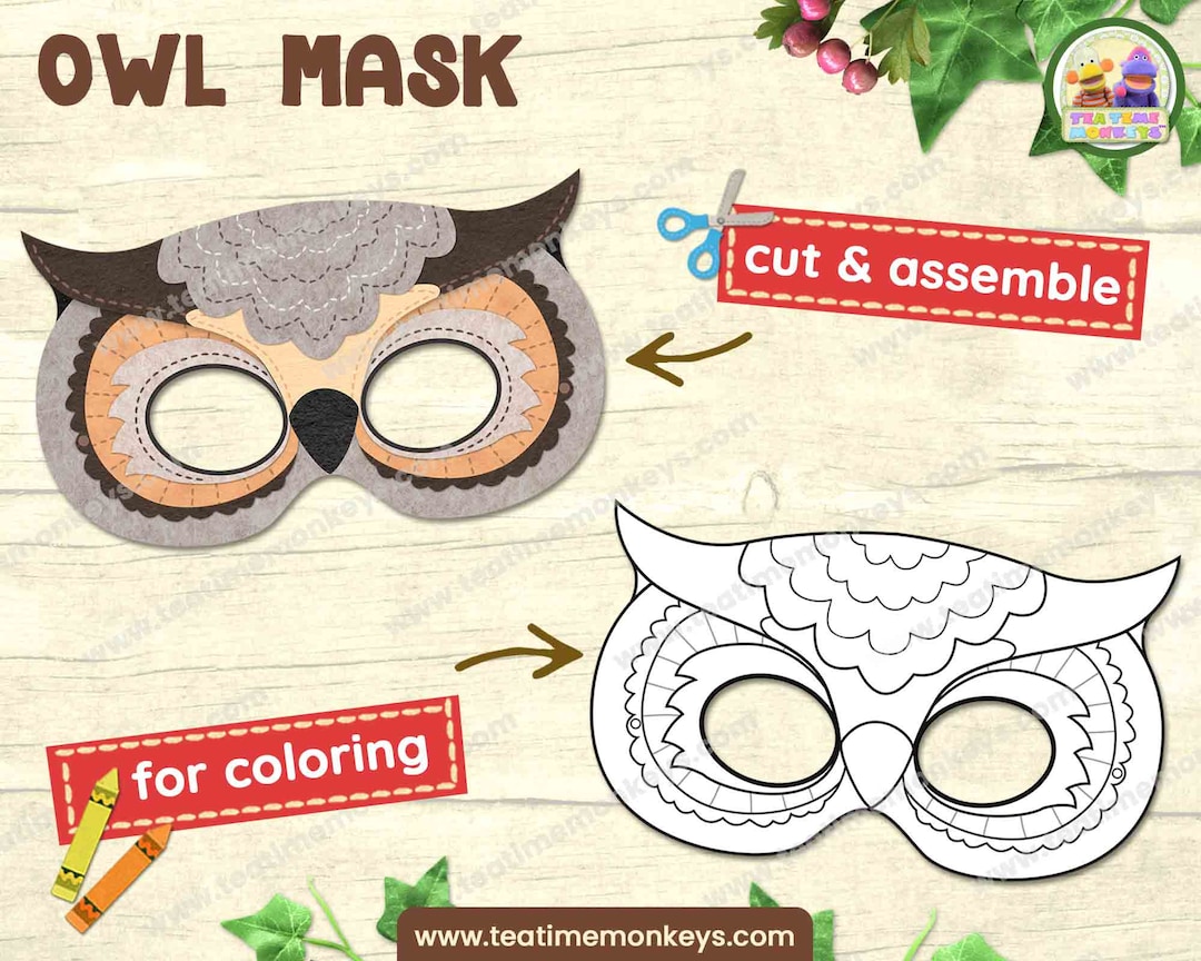 OWL Mask: in Color and for Coloring Printable Mask for Kids PDF Forest ...