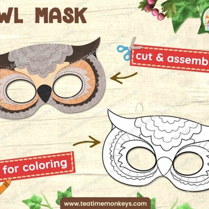 OWL Mask: in Color and for Coloring Printable Mask for Kids PDF Forest ...
