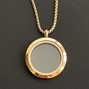 Large Gold Floating Locket Necklace: 30mm Glass Keepsake - Etsy