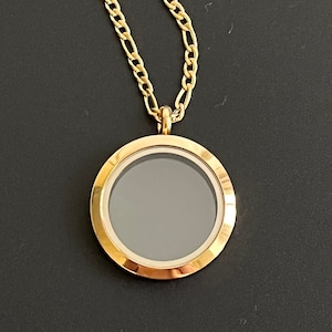 Large Gold Floating Locket Necklace: 30mm Glass Keepsake - Etsy