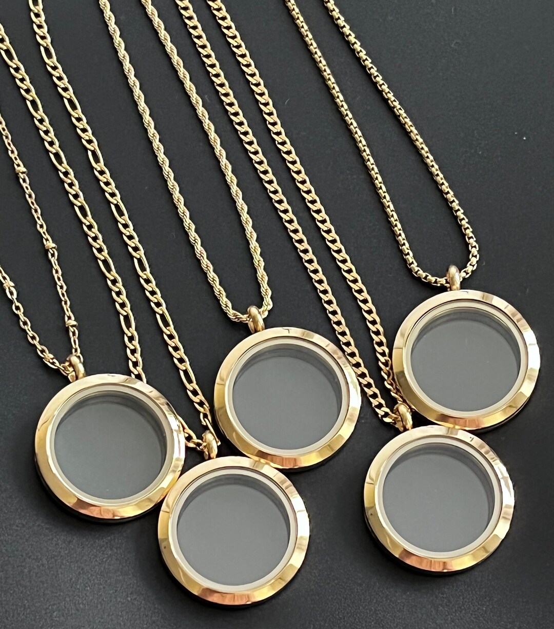 Large Gold Floating Locket Necklace: 30mm Glass Keepsake - Etsy