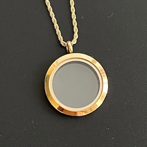 Large Gold Floating Locket Necklace: 30mm Glass Keepsake - Etsy