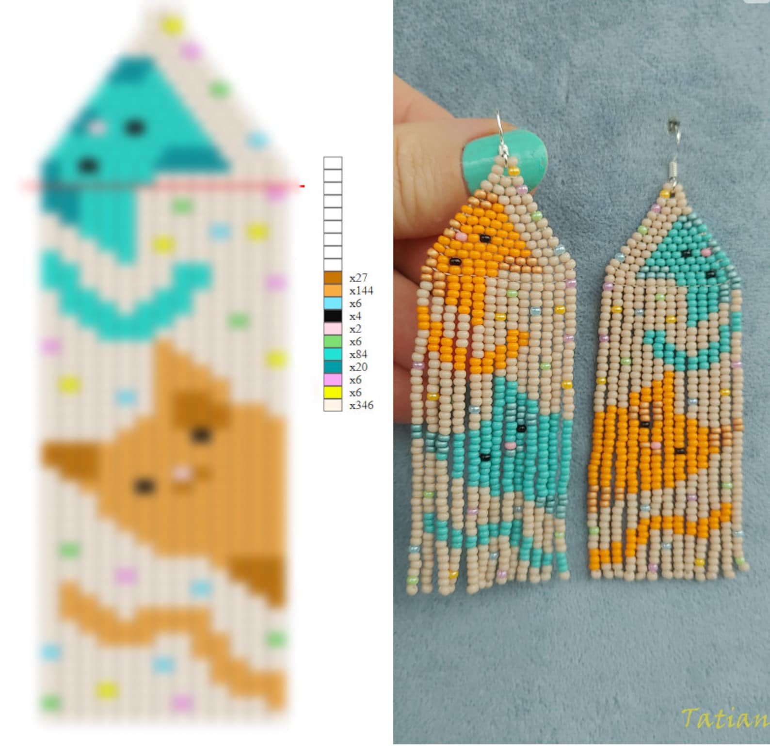 Brick Stitch Pattern for Seed Bead Earrings Digital PDF Pattern Beading ...