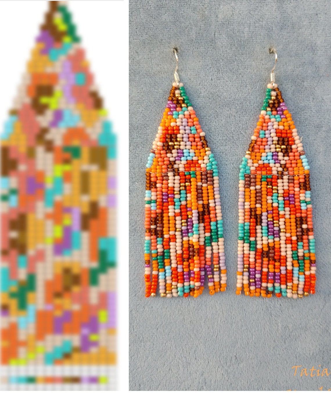 Brick Stitch Pattern for Seed Bead Earrings Digital Pdfpattern Beading ...
