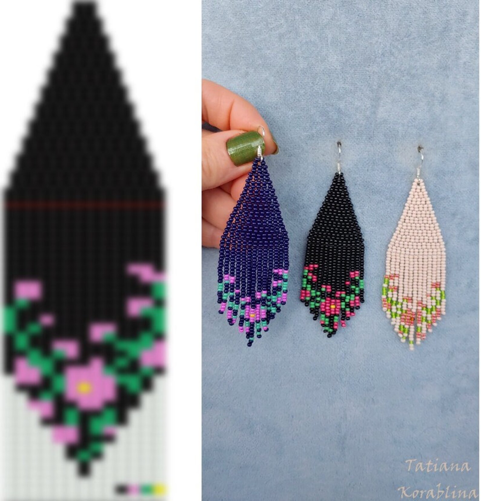 Brick Stitch Pattern for Seed Bead Earrings Digital PDF Pattern Beading ...