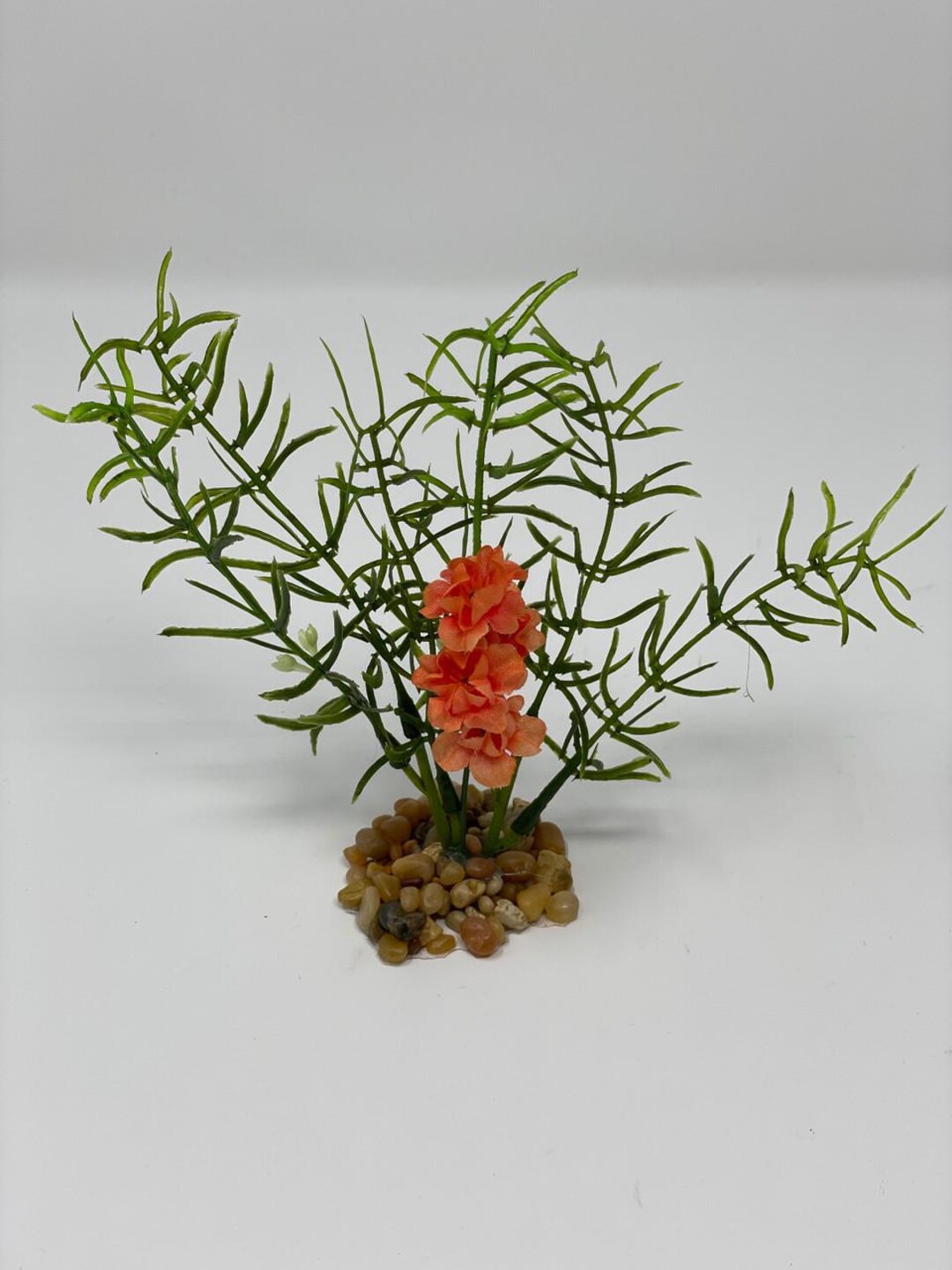 6" XS Soft Plastic DITI Sprengeri Plant & Silk FLOWER, Stone Base 833 ...