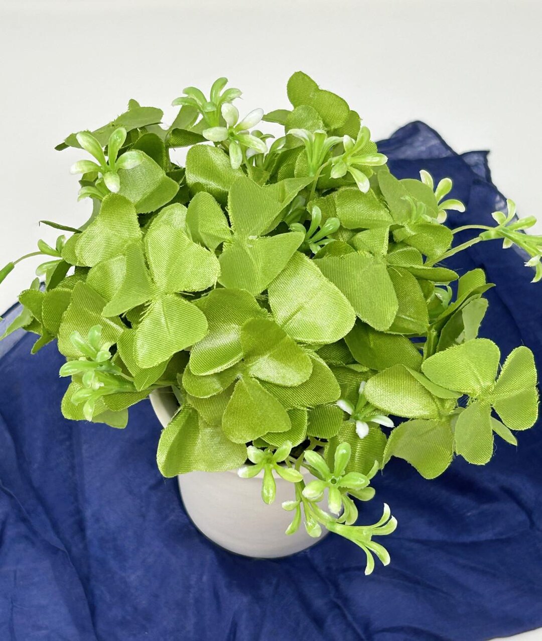 7" Mini Shamrock Plant, Faux Silk Clover in Cream Ceramic Pot, Indoor ...