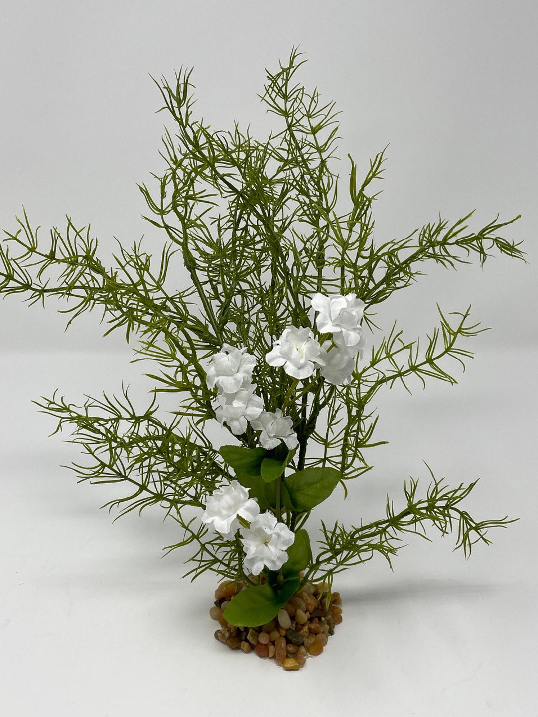 12" Soft Plastic OLIVE Sprengeri Plant & FLOWER W/ Base Artificial ...