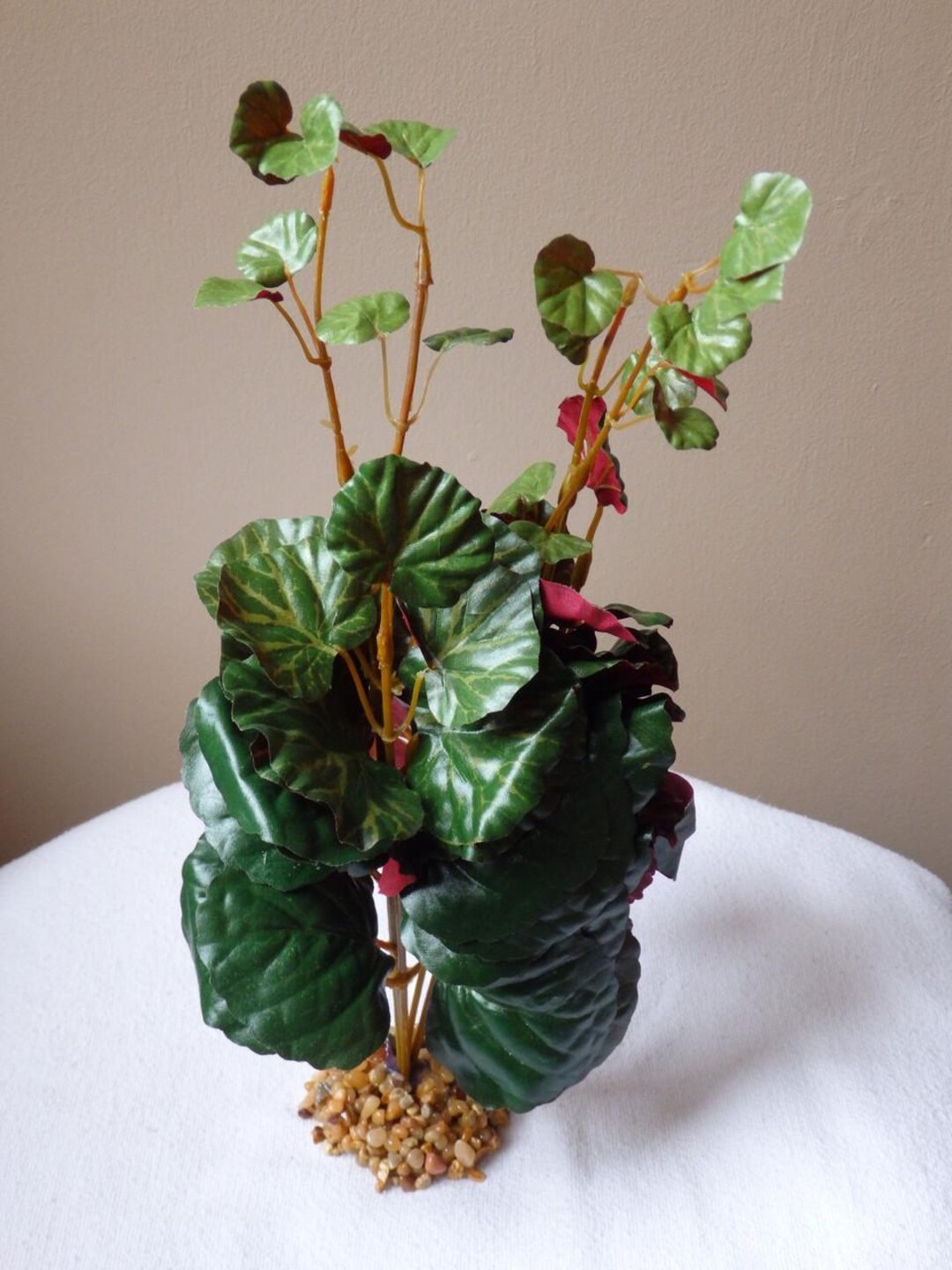 12" Md CREEPING CHARLIE Bush Green & Burgundy Silk Leaves, Stone Base ...