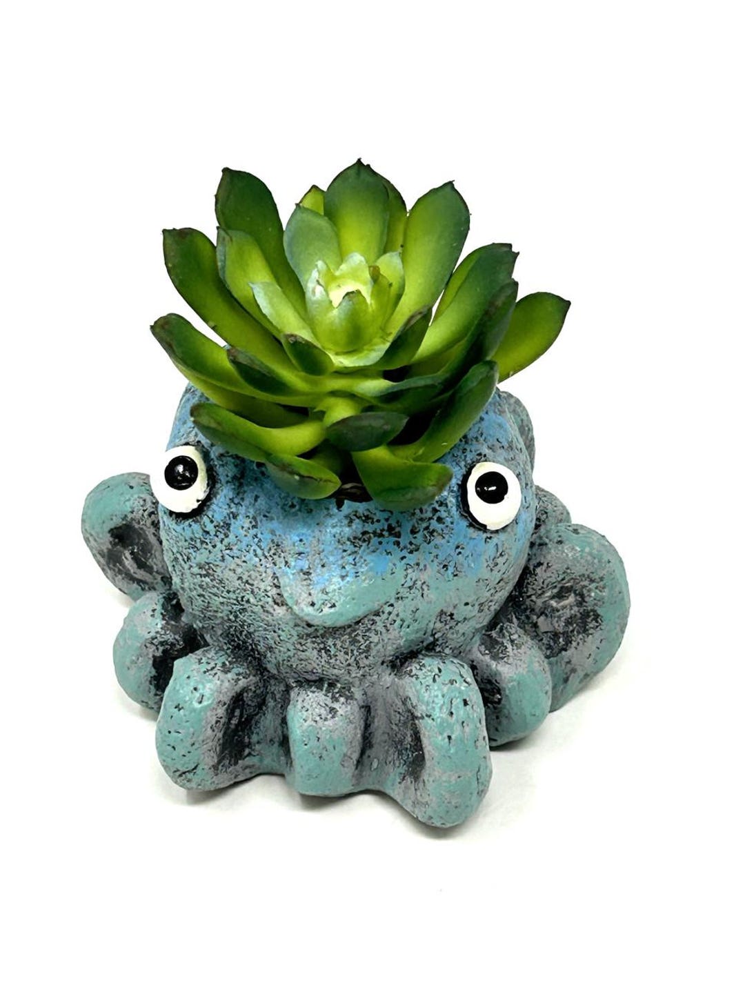 3 In. Potted Blue Inky OCTOPUS Blob House Mini Pot WITH Faux Succulent ...
