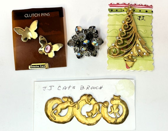 5 Pc Vintage Costume Jewelry LOT 1 Brooches Pin JJ Christmas Tree JJ Cats Carnelion Gold Butterfly Clutch Pins Japan Facet Crystal Etsy Ireland