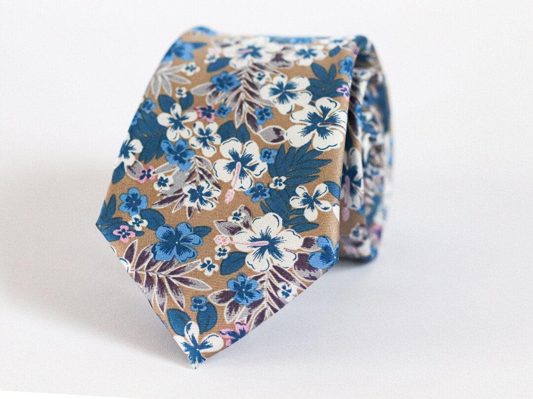 Steel Blue Floral Ties for Men, Steel Blue Floral Men's Necktie, Floral ...
