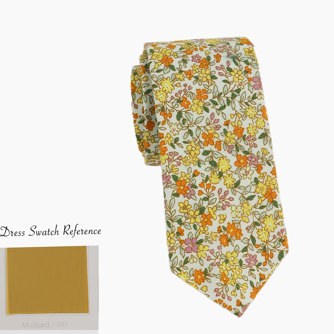 Mustard 941 Floral Wedding Tie, Wedding Men’s Tie, Mustard 941 Floral ...