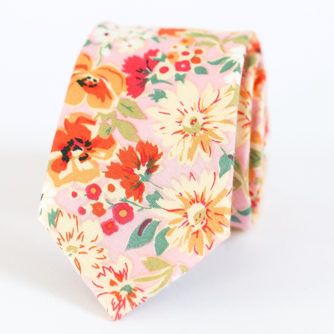 Red Floral Cotton Skinny Tie, Wedding Groomsmen Necktie - Etsy