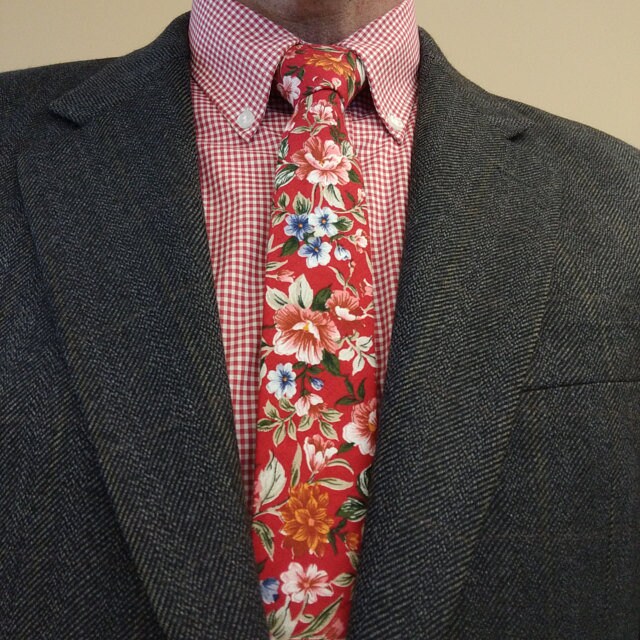 Handmade Red Floral Cotton Skinny Tie, Wedding Accessory - Etsy