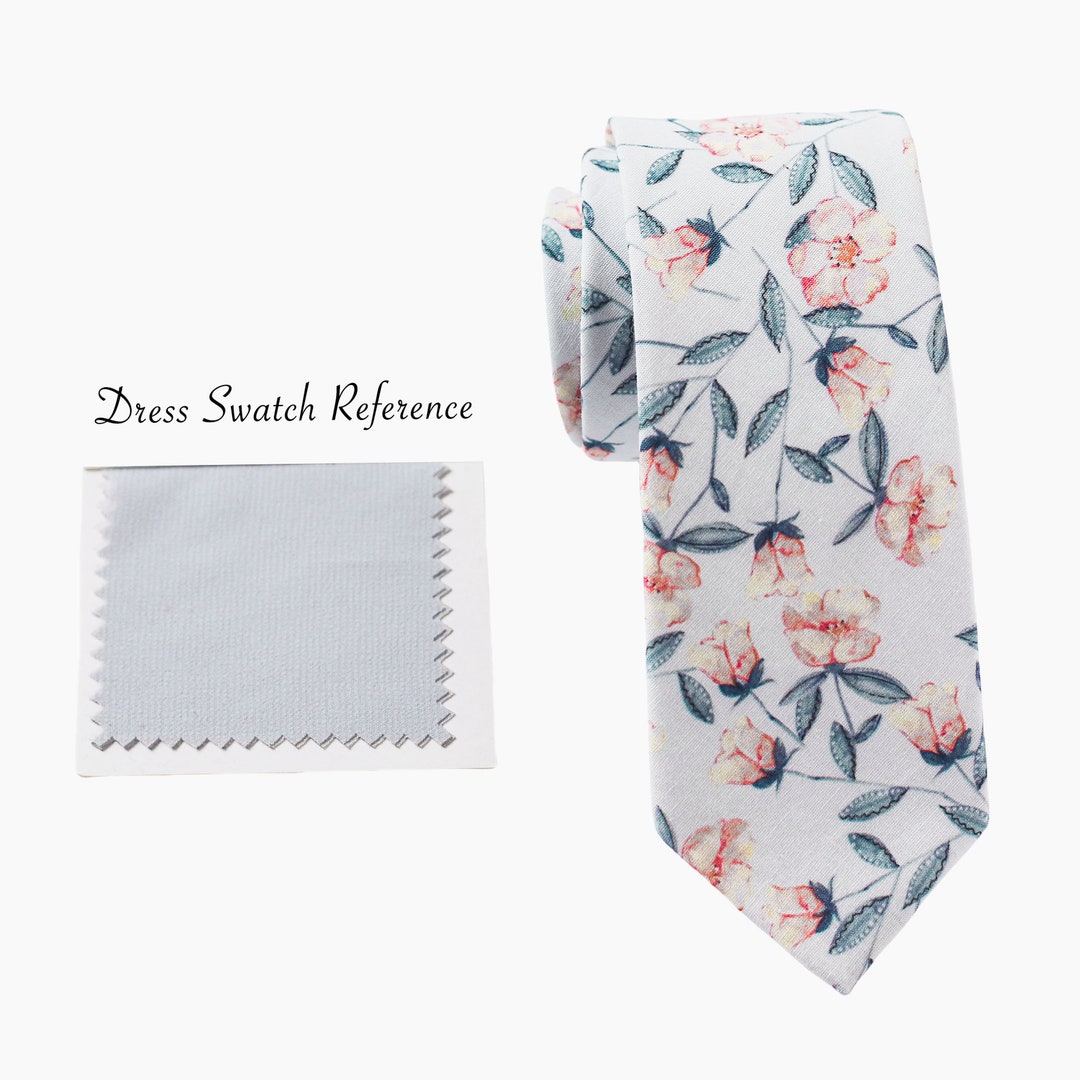 Whisper Blue Floral Wedding Tie, Whisper Blue Floral Groomsmen Tie ...