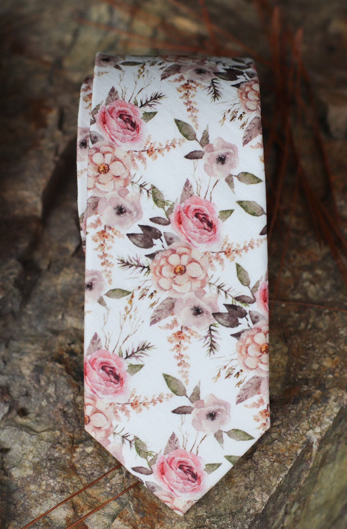 Neutral Mauve Floral Wedding Tie Mens Ties Vintage Mens | Etsy