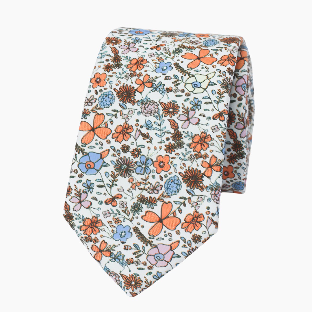 French Blue Floral Cotton Wedding Tie: Handmade Men's Necktie - Etsy