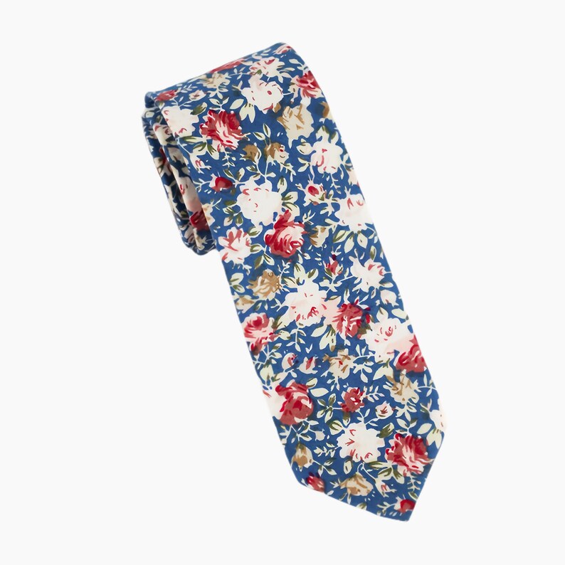 Steel Blue Floral Necktie, Wedding Groomsmen Tie, Handmade Cotton - Etsy