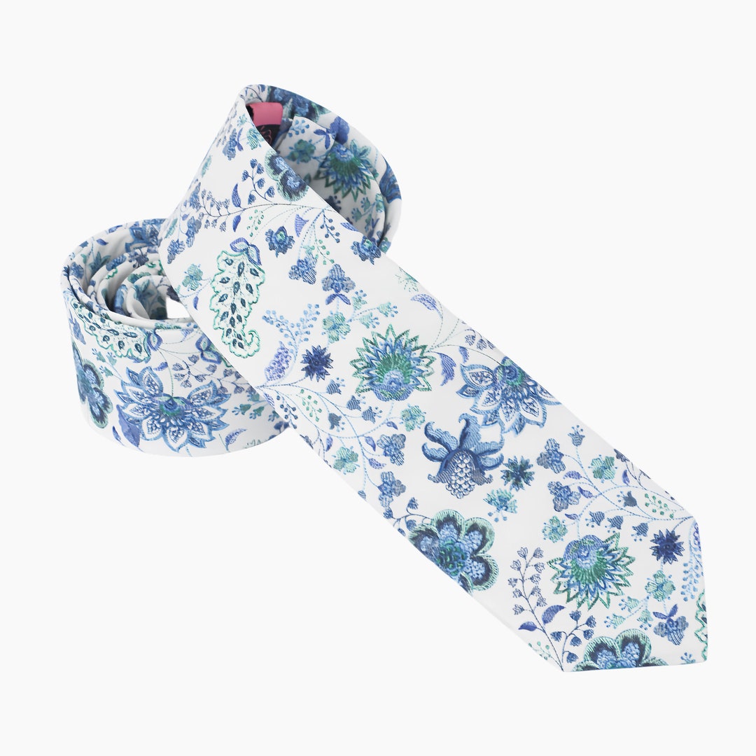 French Blue Floral Cotton Wedding Tie - Handmade - Etsy