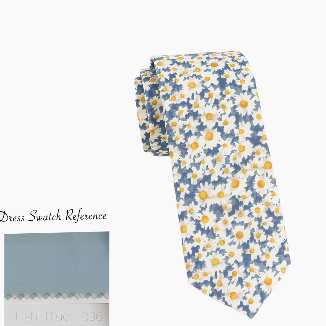 Light Blue Floral Wedding Tie: Cotton Groomsmen Necktie - Etsy