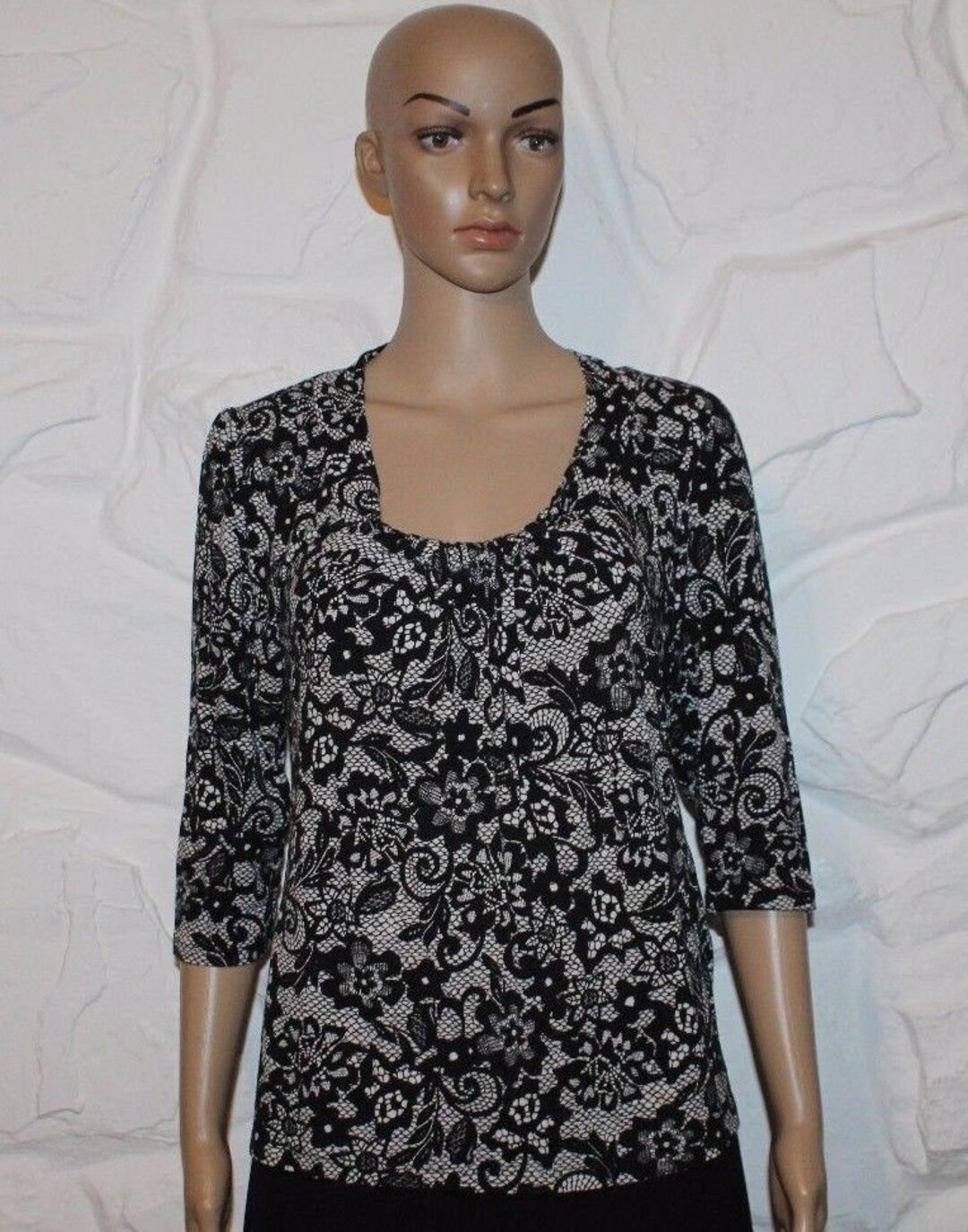 Vintage Black & White Floral MARKS SPENCER Slouch 3/4 Sleeve Casual Top ...