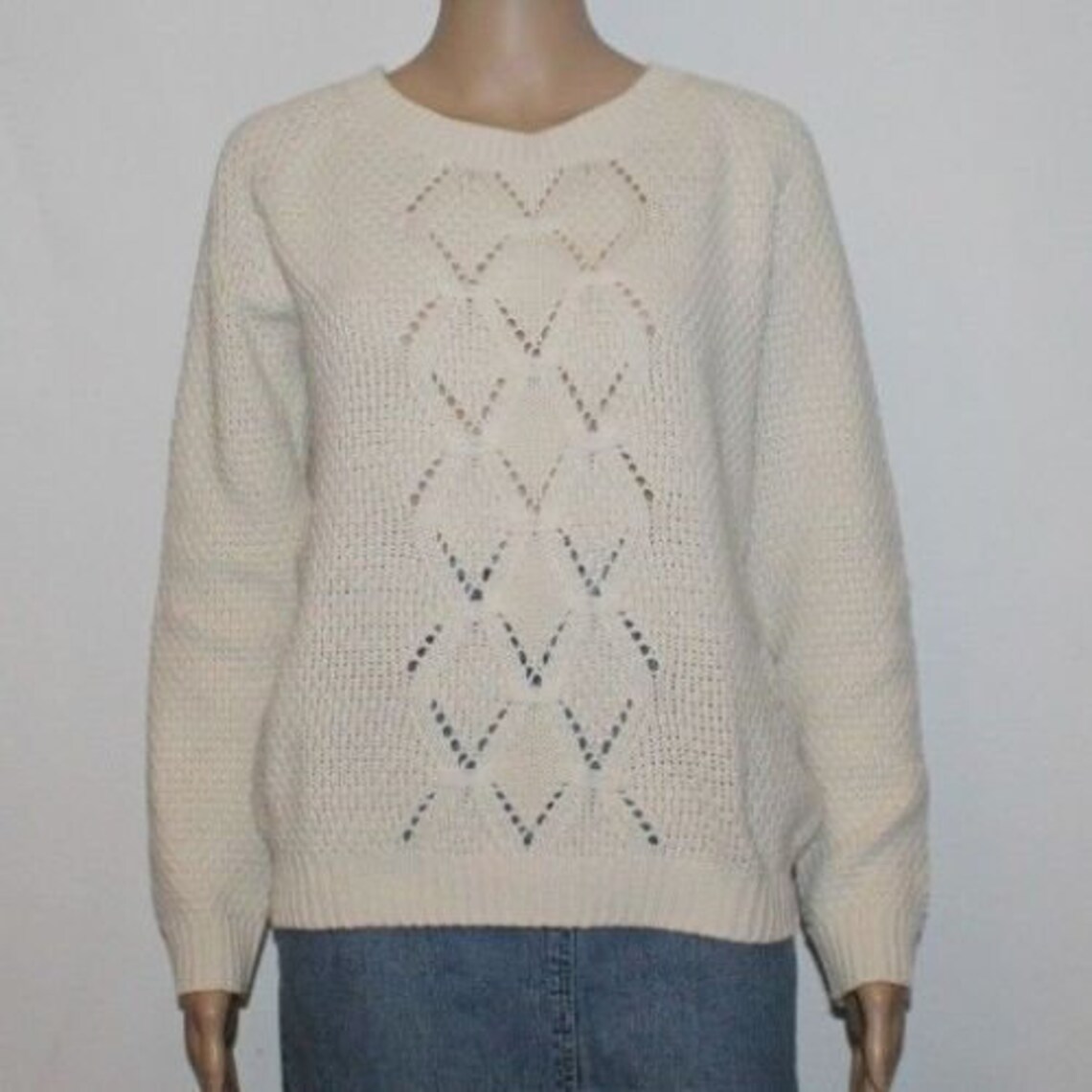 Vintage Ivory Knitted CLOCKHOUSE Long Sleeve Casual Jumper Sweater ...