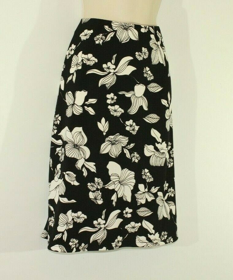 Vintage Black & White Floral Fabric LINDEX Stretch Waist Knee Length ...