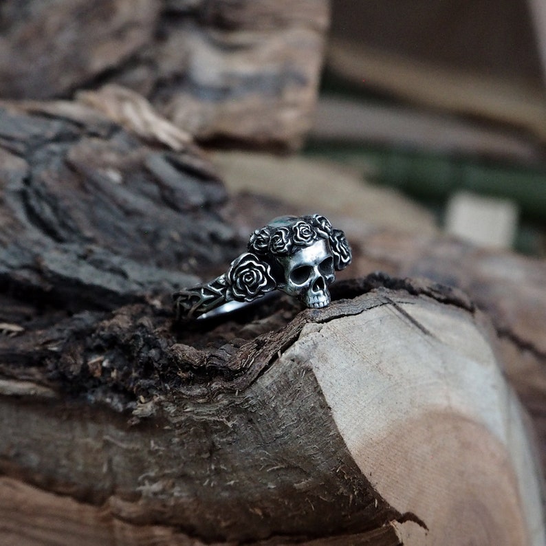 Gothic Rose Skull Sterling Silver Ring Silver Jewelry - Etsy