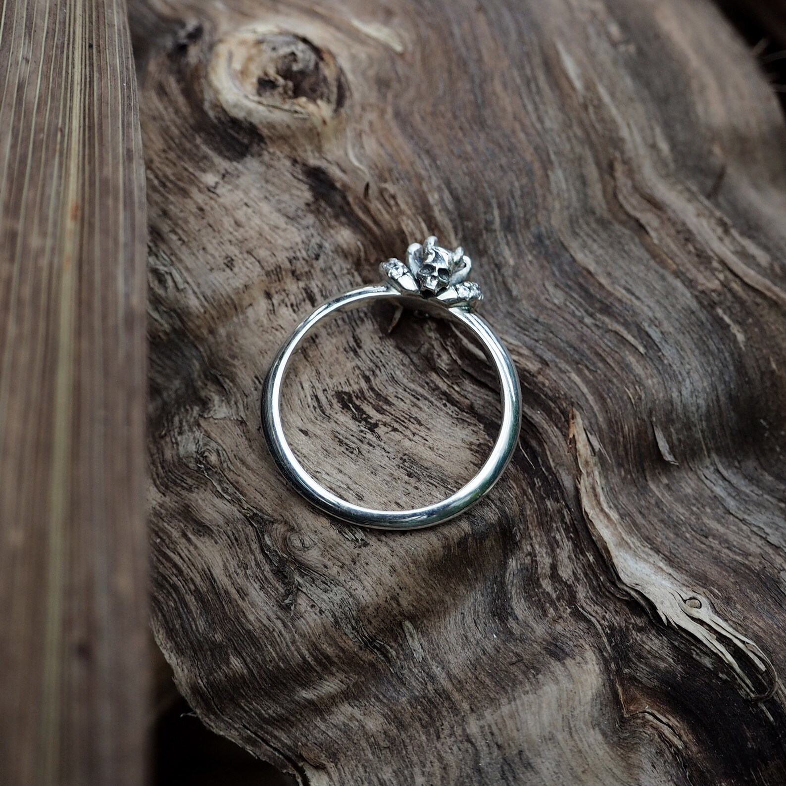Gothic Skull Diamond Sterling Silver Ring Silver Jewelry - Etsy