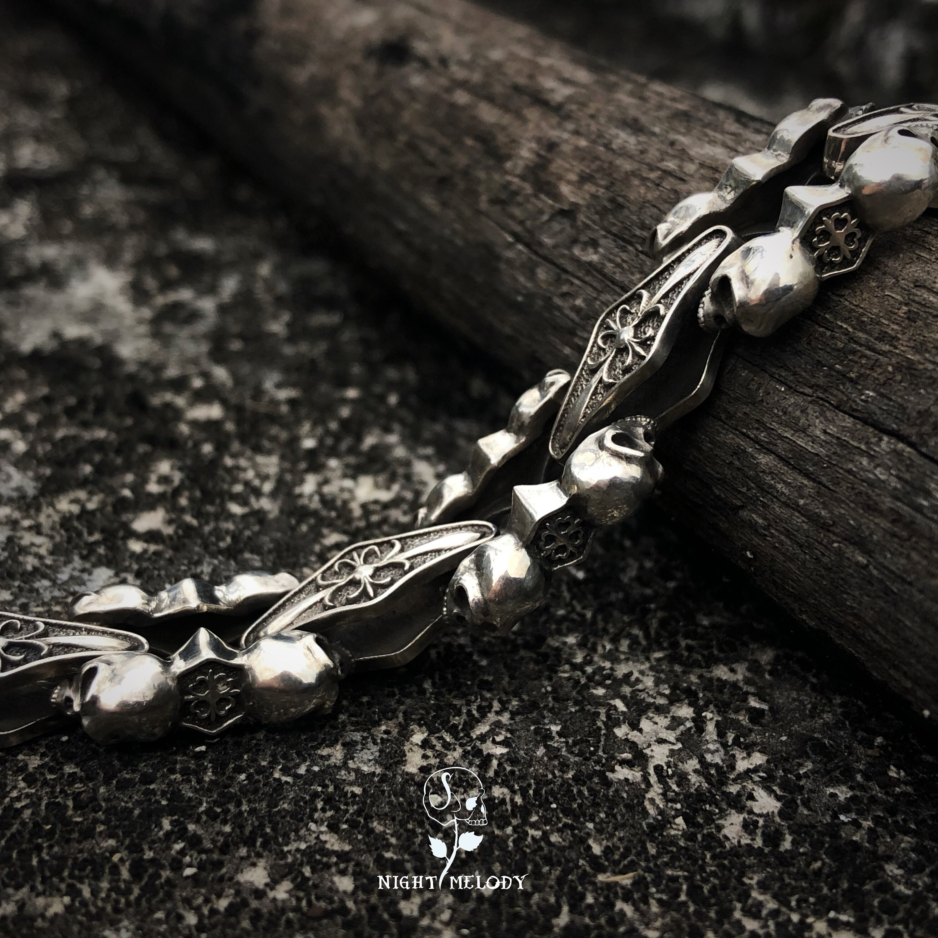 Gothic skull sterling silver bracelet men sterling silver | Etsy