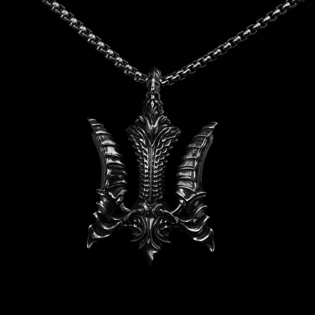 HR Giger Stlye Trident Pendant Silver Pendant Silver Jewelry Men's ...