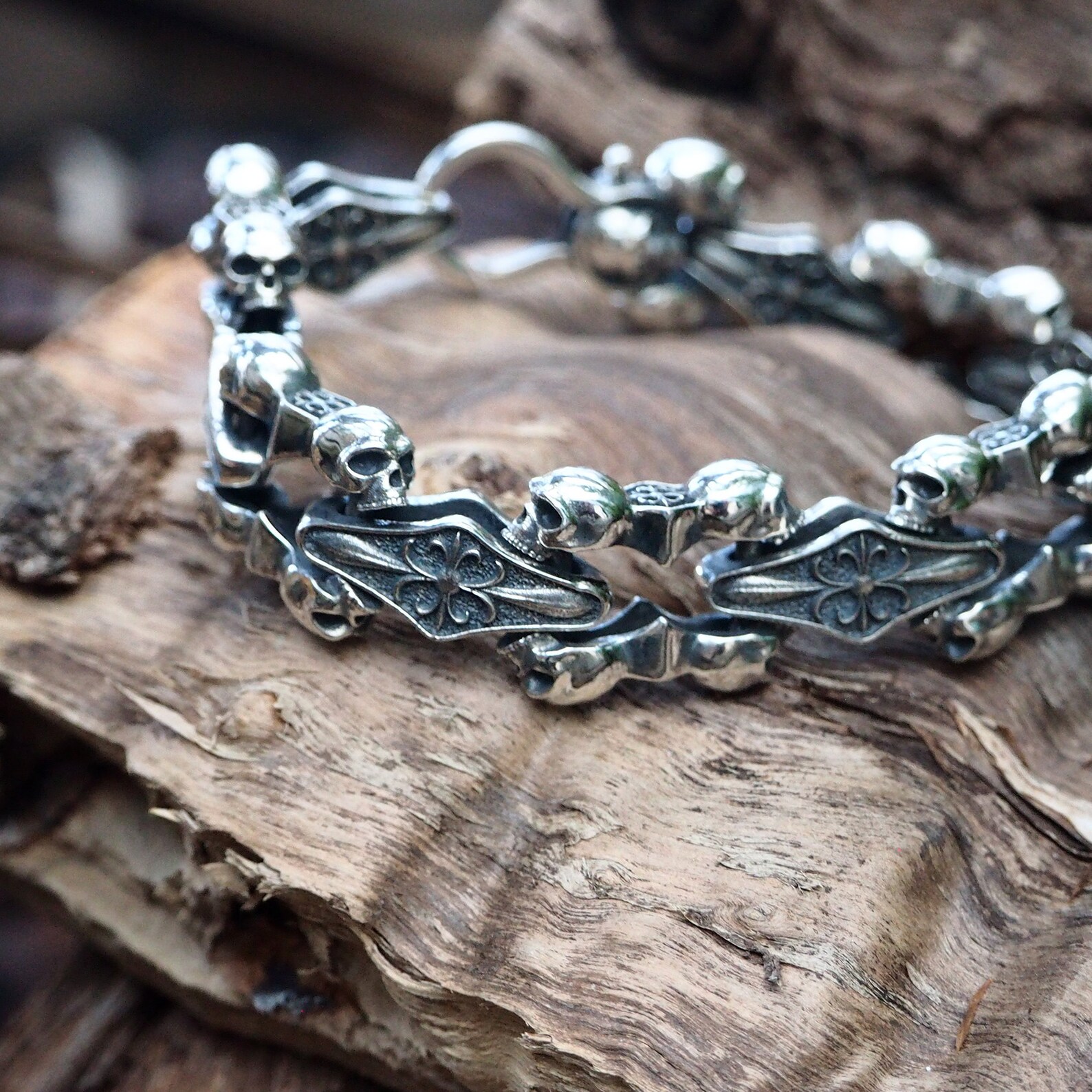 Gothic Skull Sterling Silver Bracelet Men's Bracelet - Etsy