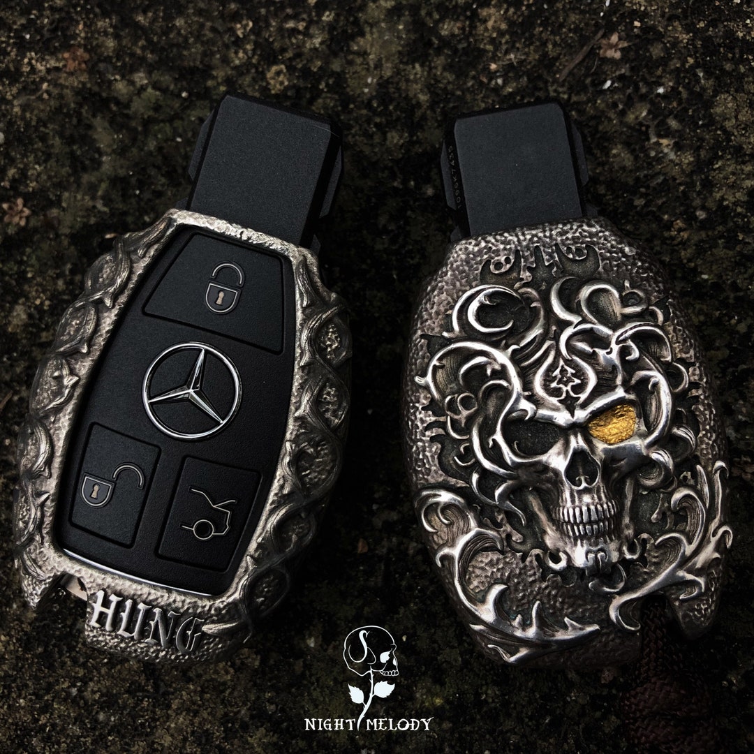 925 Sliver With 24K Gold Handmade Custom-made Gothic Skull Benz Car Key ...