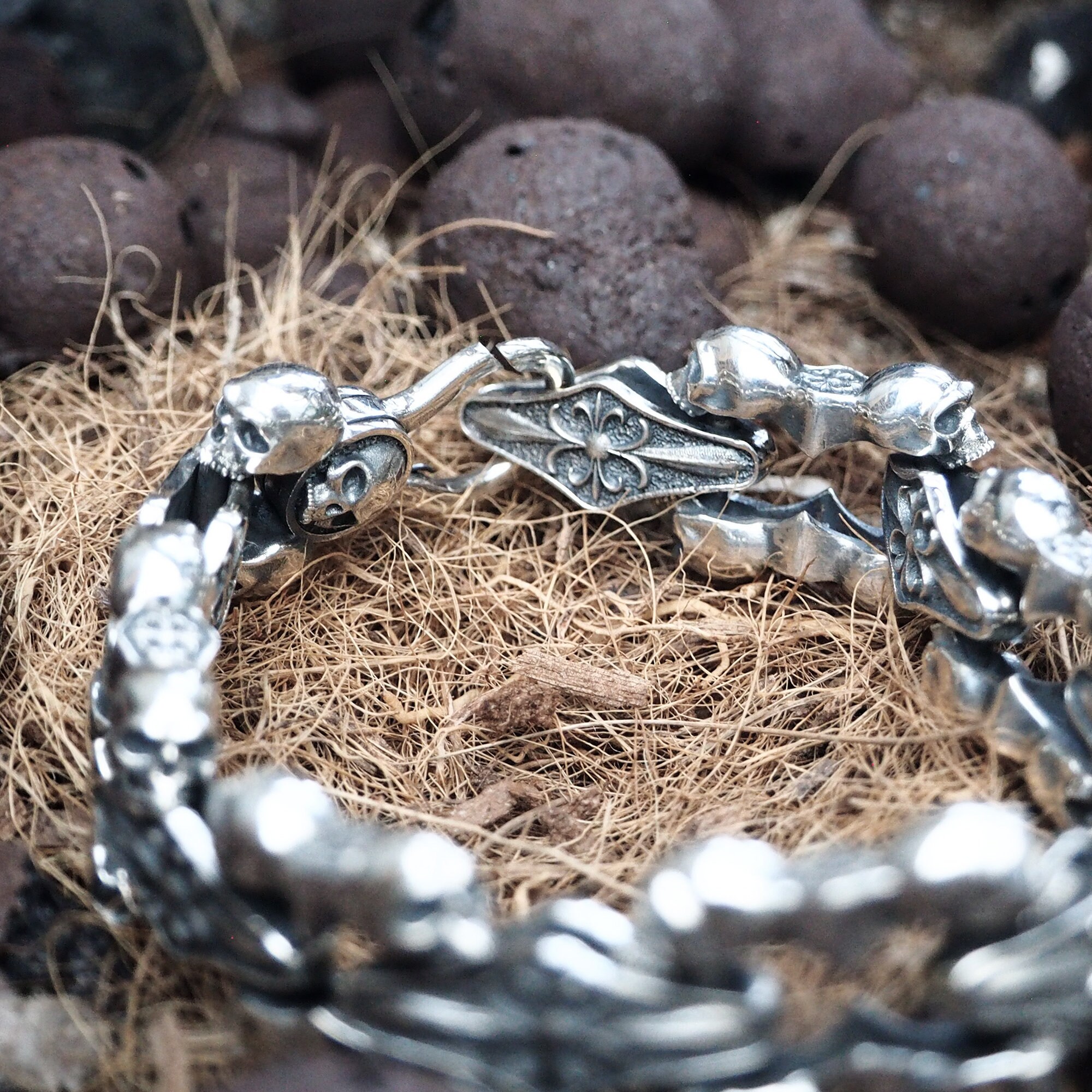 Gothic Skull Sterling Silver Bracelet Men's Bracelet - Etsy