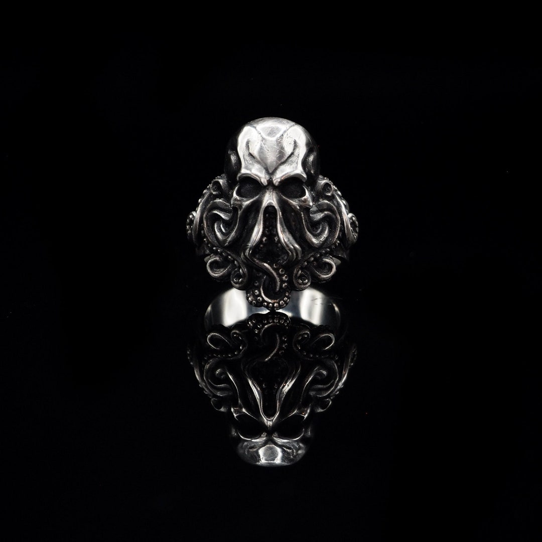 Cthulhu Skull Silver Ring Men's Ring Women's Ring Skull Ring Motorbike Ring Cthulhu Ring Fantasy ...