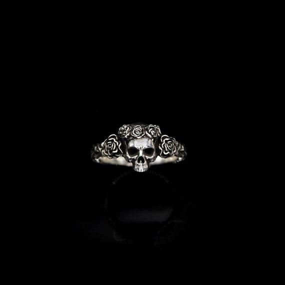 Gothic Rose Skull Sterling Silver Ring Silver Jewelry - Etsy
