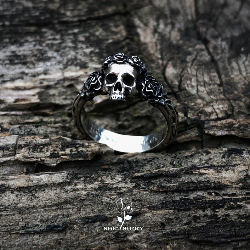 Gothic rose skull sterling silver ring silver jewelry | Etsy