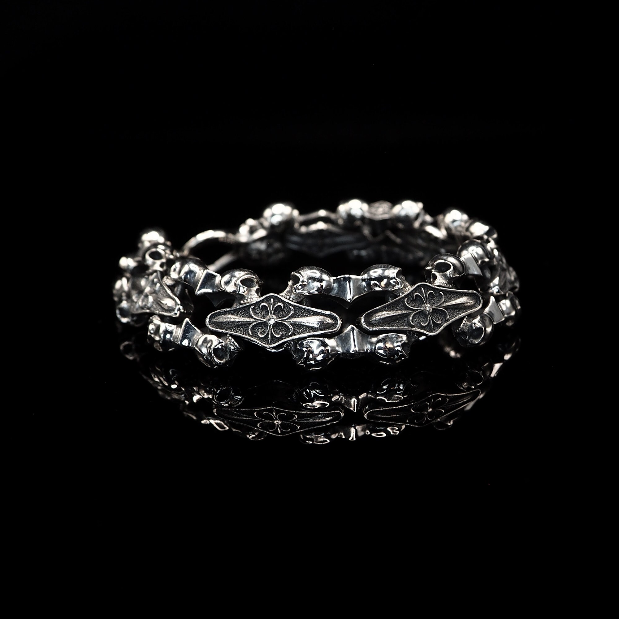Gothic Skull Sterling Silver Bracelet Men's Bracelet - Etsy