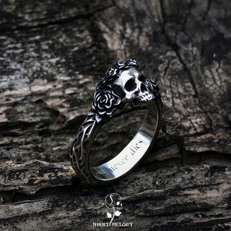 Gothic rose skull sterling silver ring silver jewelry | Etsy